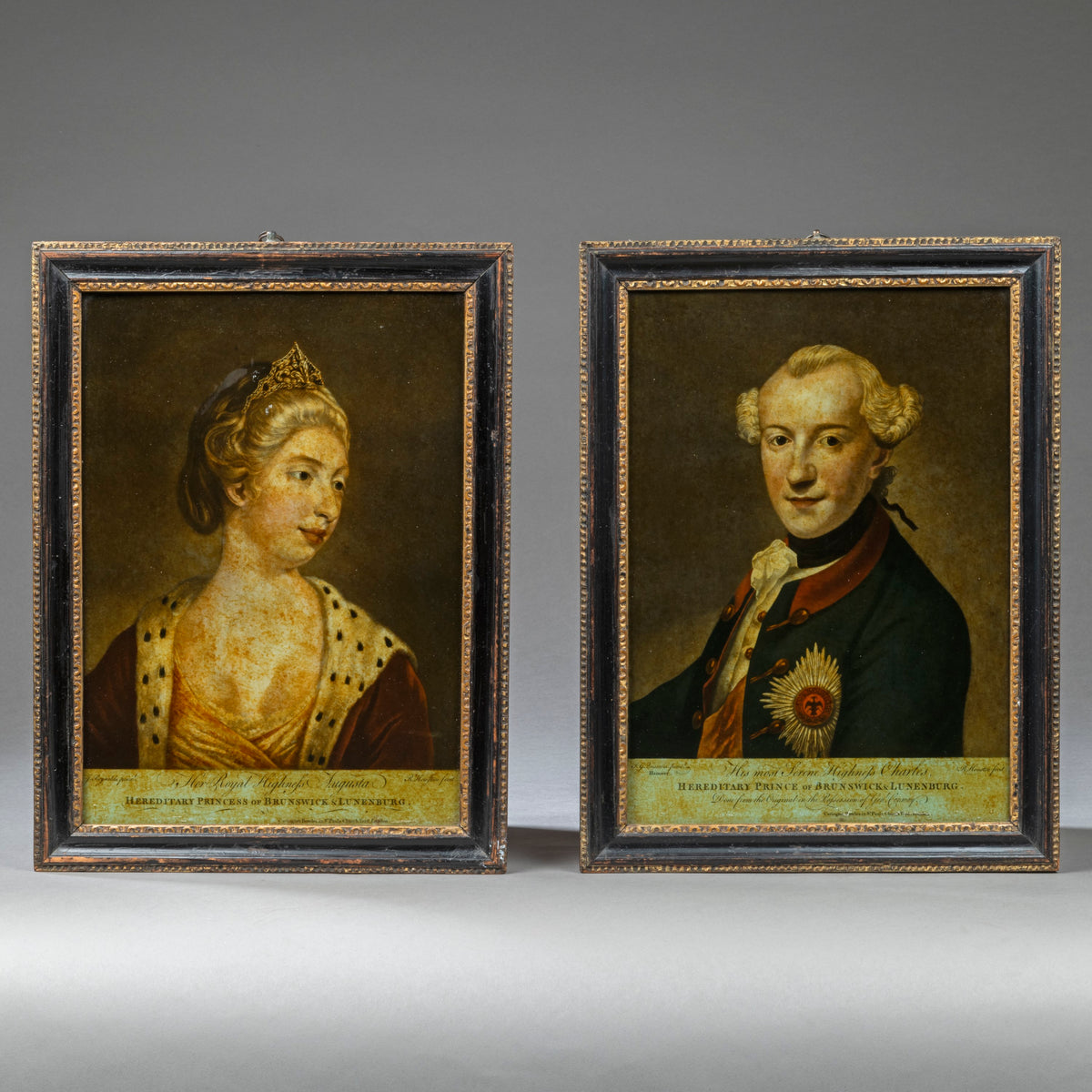 Pair of Antique Georgian Royal Portrait Glass Prints - Reindeer Antiques