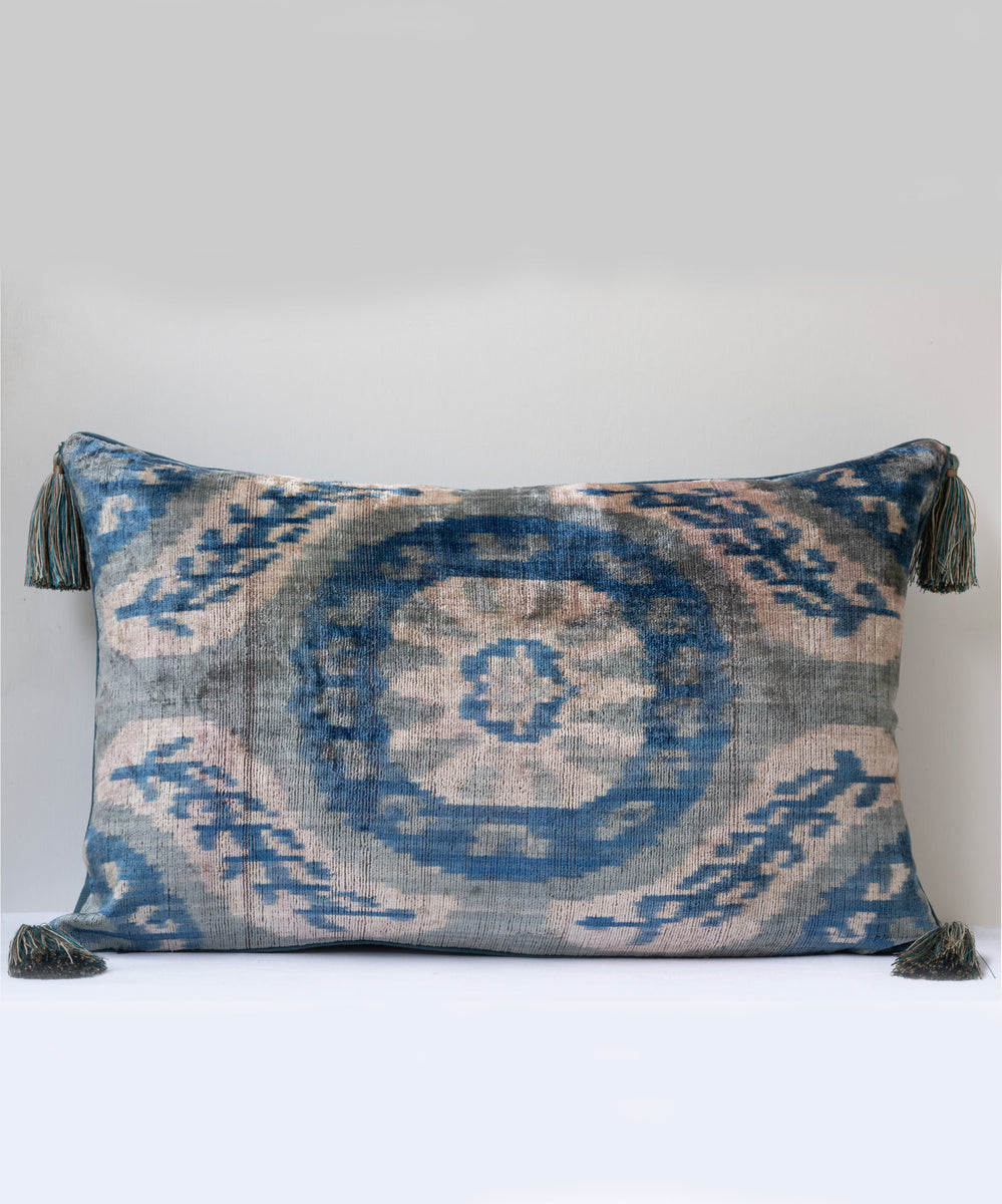 Large Rectangular Cushion In Silk Velvet & Antique Linen – Reindeer ...