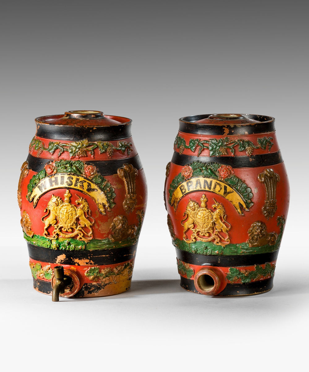 A Pair Of Ceramic Whisky & Brandy Barrels – Reindeer Antiques